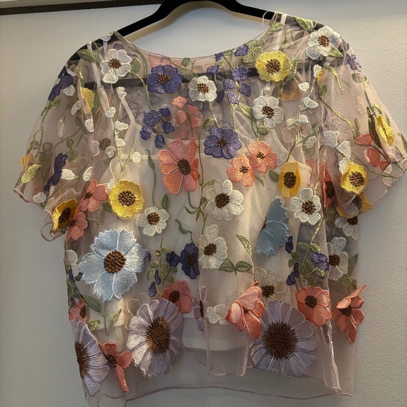 Evolutionary | Tops | Short Sleeve Floral Embellished Top | Poshmark